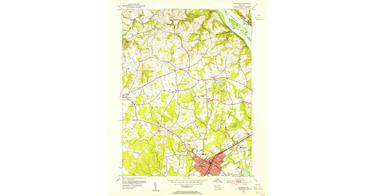 1953 Map of Aberdeen, MD — High-Res, 1955 Print #2 | Pastmaps