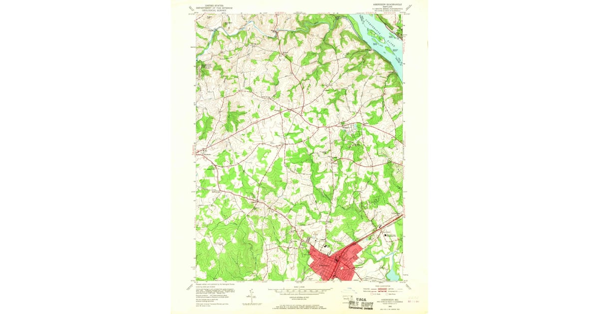 1953 Map of Aberdeen, MD — High-Res, 1968 Print | Pastmaps