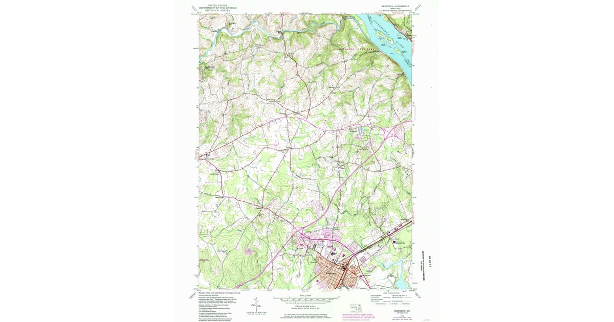 1953 Map of Aberdeen, MD — High-Res, 1985 Print | Pastmaps