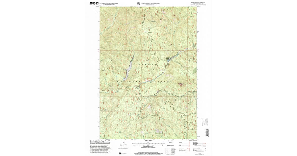 1998 Map of Acker Rock, Douglas County, OR — High-Res | Pastmaps