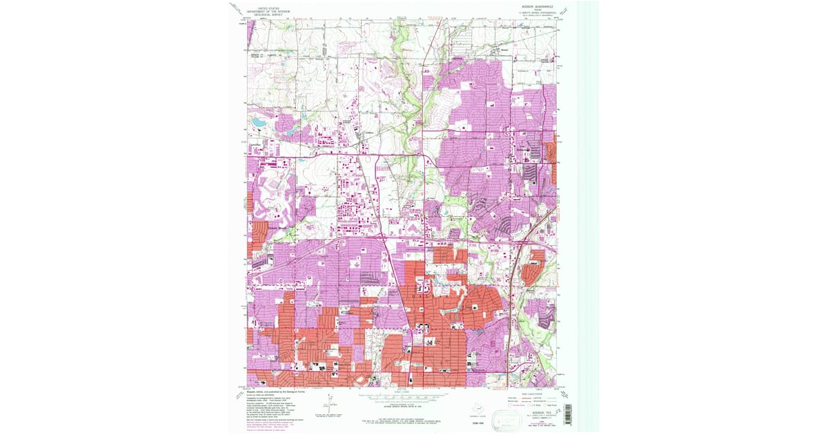 1959 Map of Addison, TX — High-Res, 1986 Print | Pastmaps