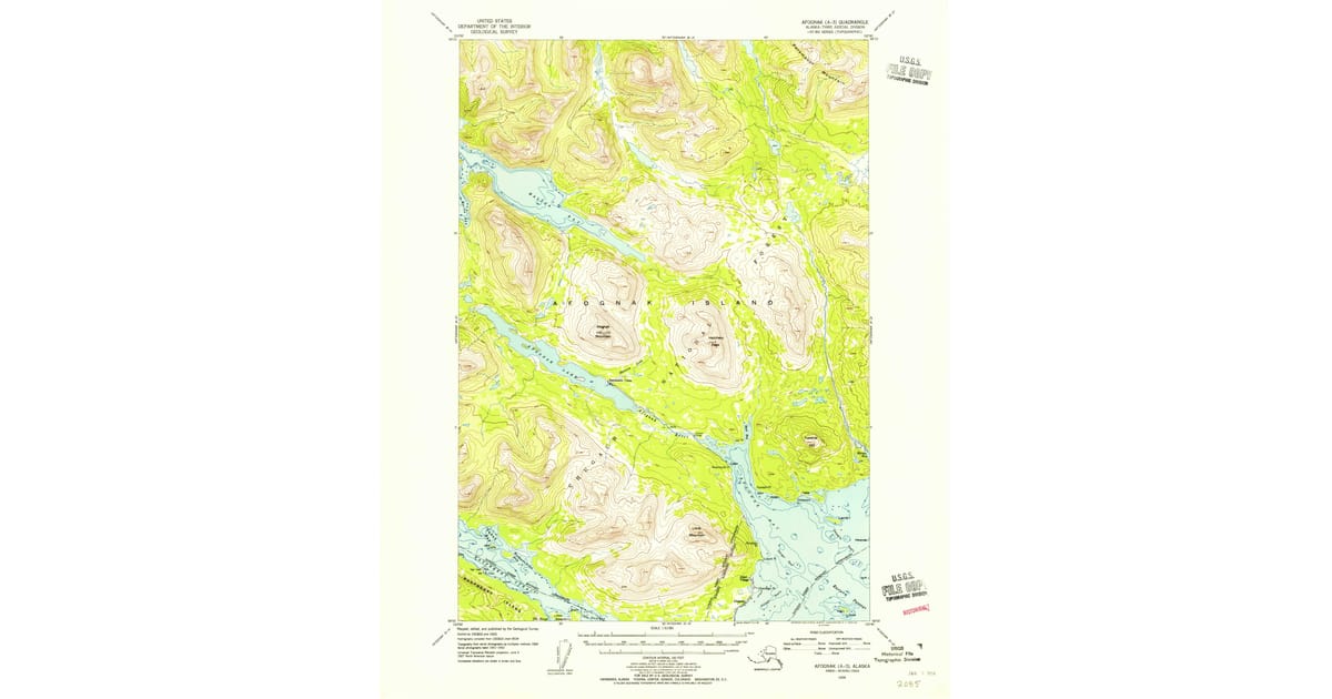 1954 Map of Afognak A-3, Kodiak Island Borough, AK — High-Res | Pastmaps
