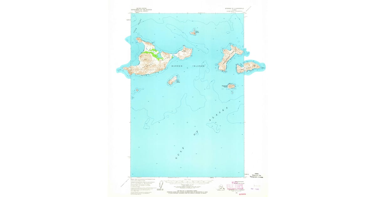 1951 Map of Afognak D-1, Kodiak Island Borough, AK — High-Res | Pastmaps