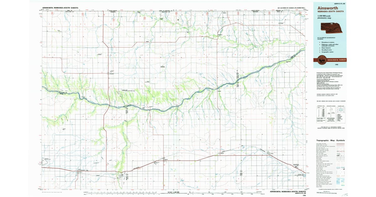 1985 Map of Ainsworth, NE — High-Res | Pastmaps