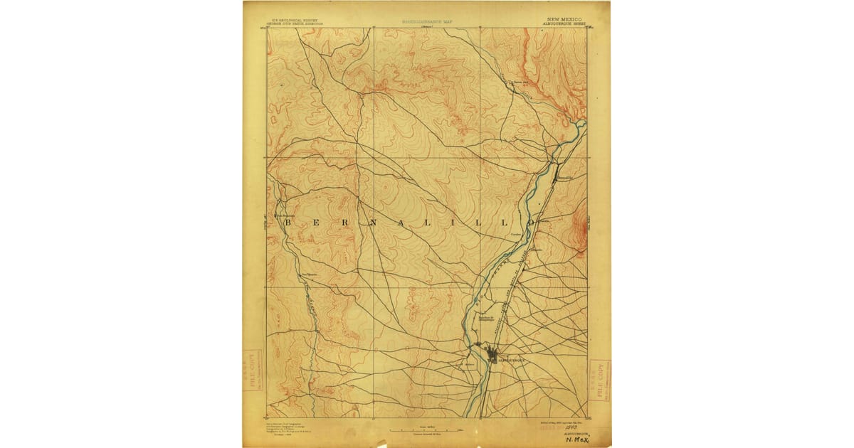 1893 Map of Albuquerque, NM — High-Res, 1914 Print | Pastmaps