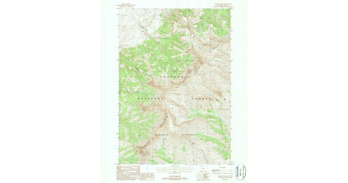 1988 Map of Aldrich Basin, Park County, WY — High-Res | Pastmaps