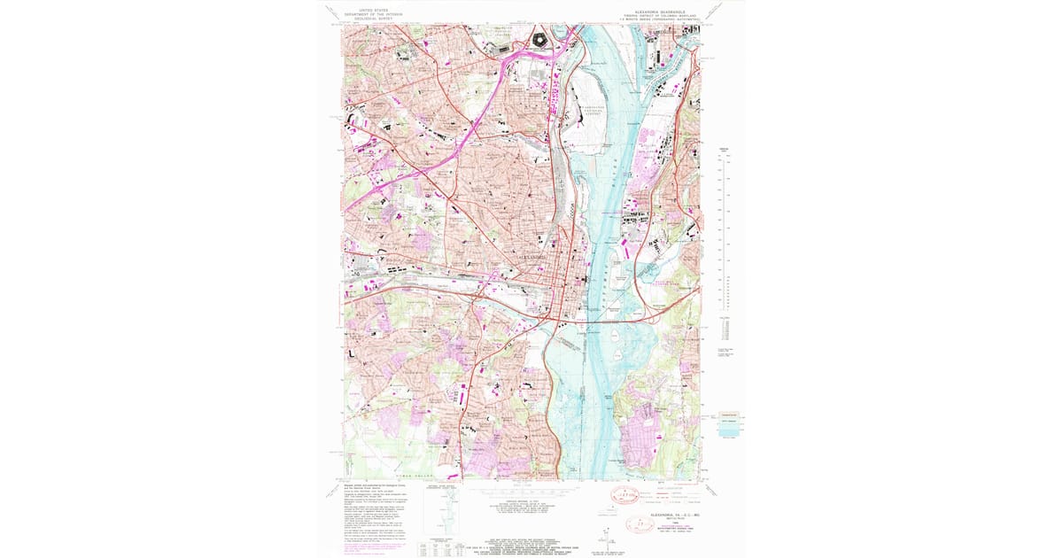 1965 Map of Alexandria, Arlington County, VA — High-Res, 1989 Print ...
