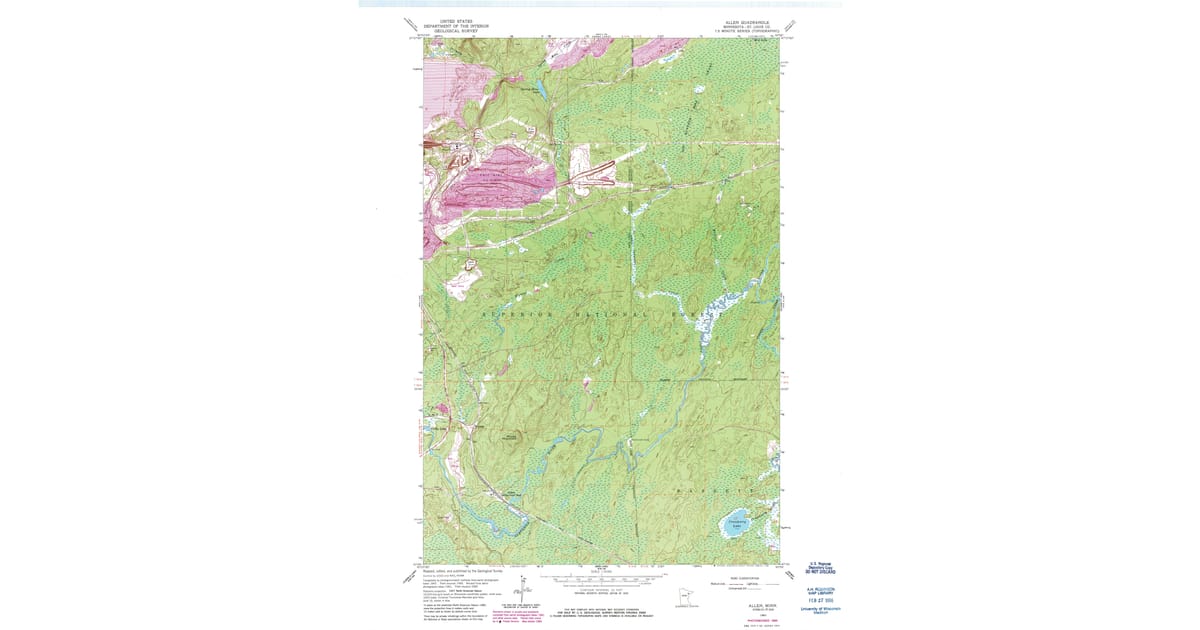 1962 Map of Allen, St. Louis County, MN — High-Res, 1985 Print | Pastmaps