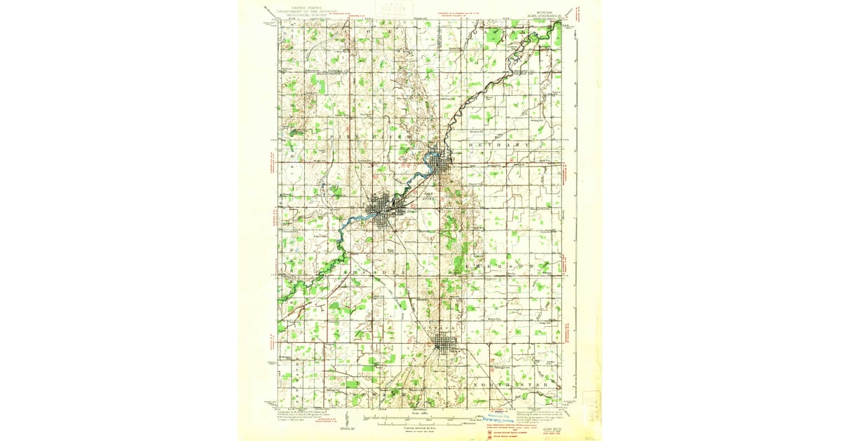 1938 Map of Alma, MI — High-Res, 1938 Print #2 | Pastmaps