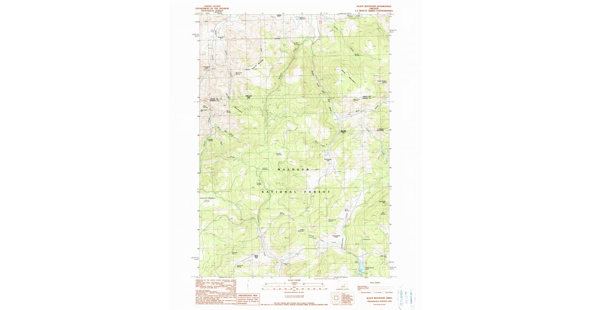 1990 Map of Alsup Mountain, Harney County, OR — High-Res | Pastmaps