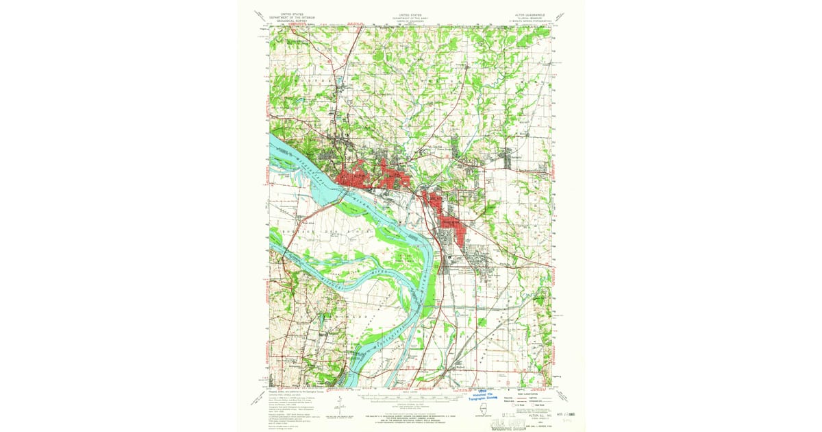 1955 Map of Alton, IL — High-Res, 1965 Print | Pastmaps