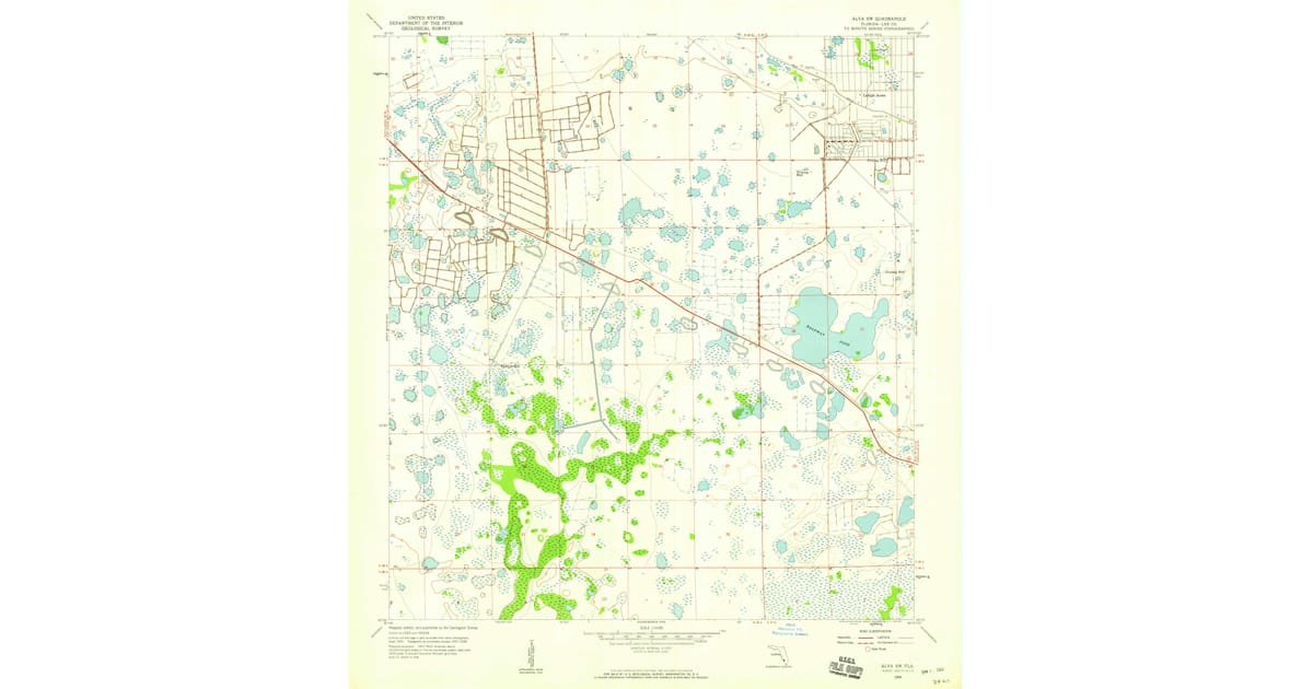 1958 Map of Alva SW, Lee County, FL — High-Res | Pastmaps