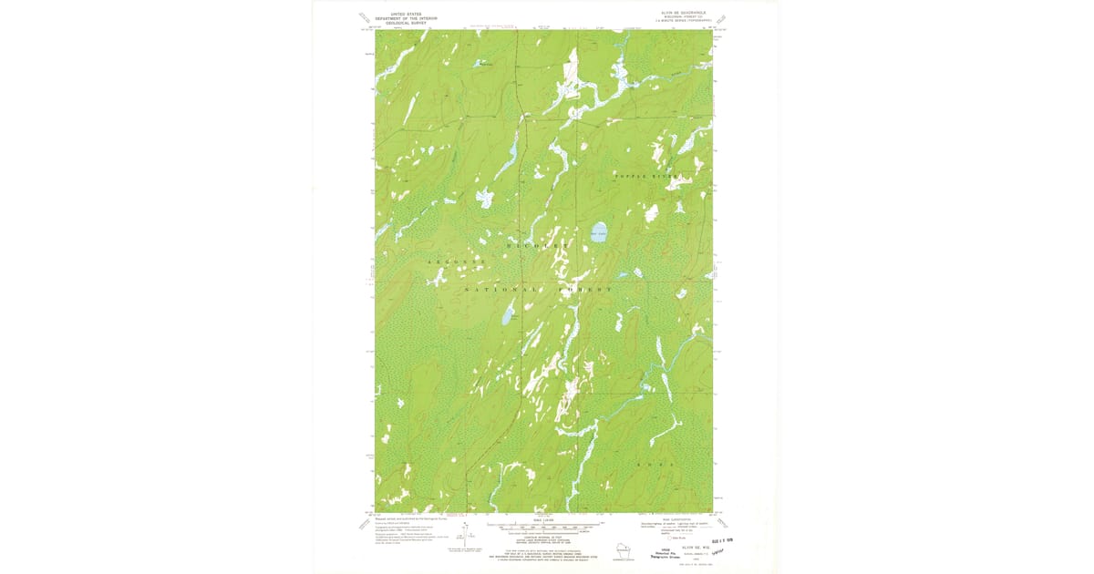 1970 Map of Alvin SE, Forest County, WI — High-Res, 1978 Print #2 ...