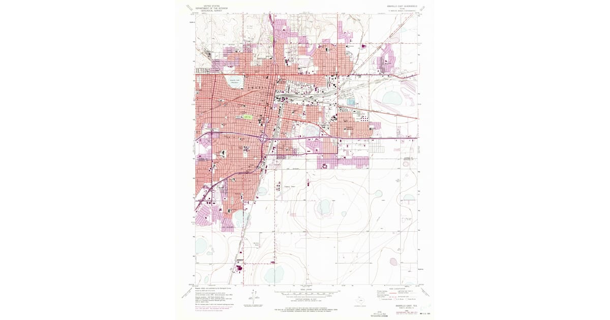 1956 Map of Amarillo East, Potter County, TX — High-Res, 1975 Print ...
