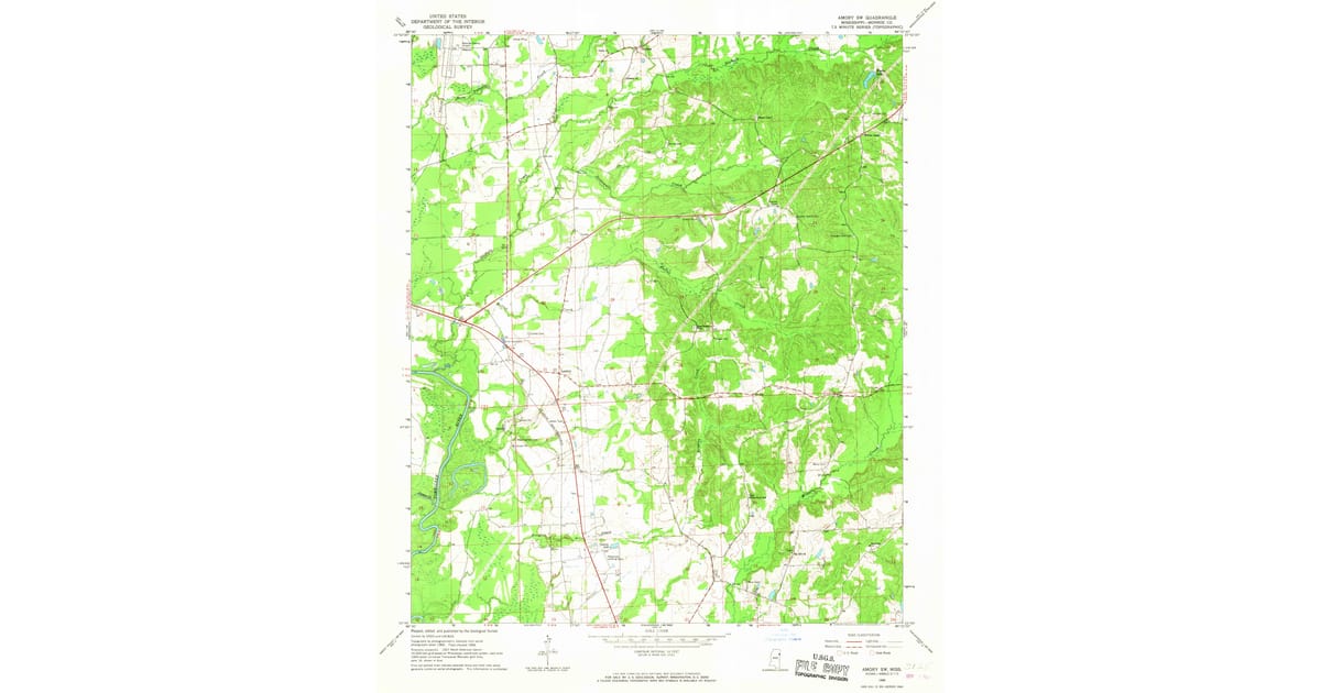 1966 Map of Amory SW, Monroe County, MS — High-Res | Pastmaps