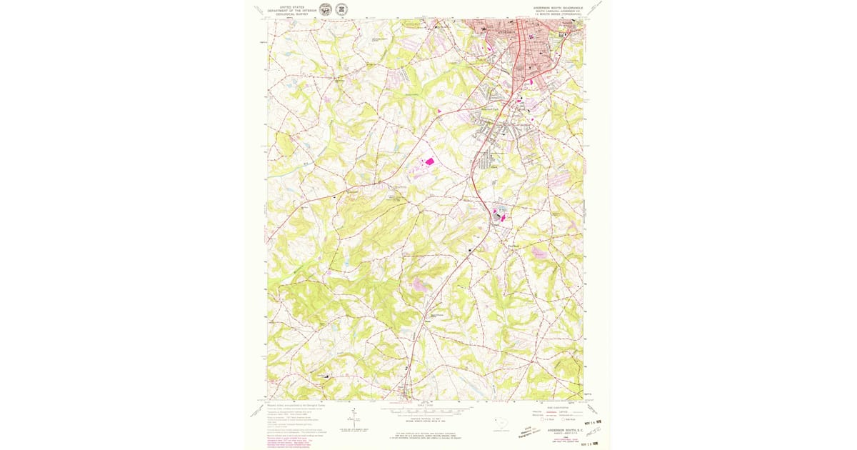 1964 Map of Anderson South, Anderson County, SC — High-Res, 1979 Print ...