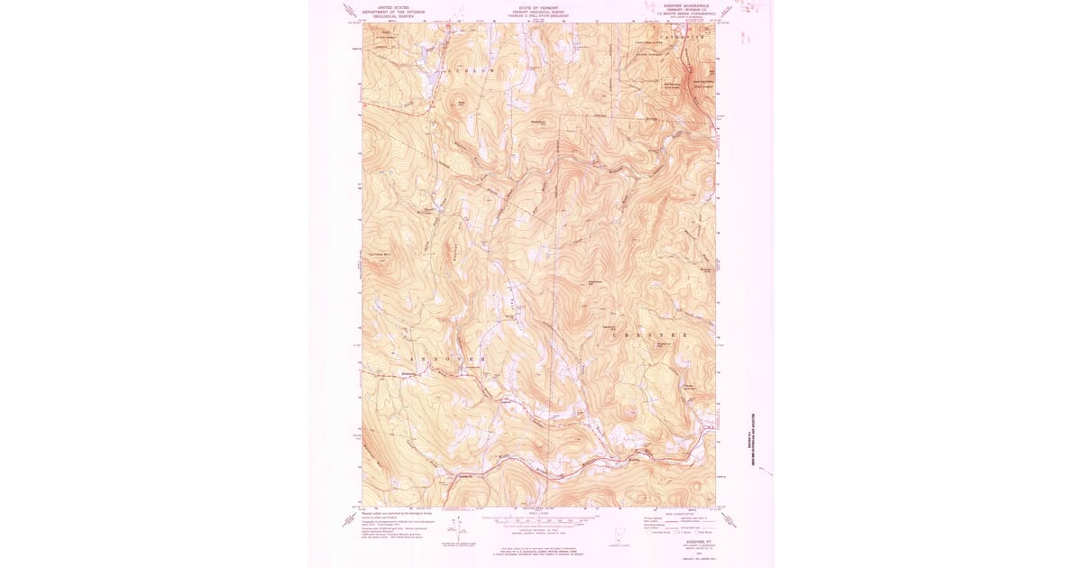 1971 Map of Andover, Windsor County, VT — High-Res, 1984 Print | Pastmaps