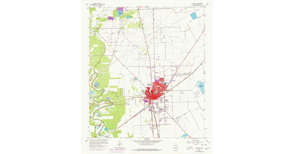 1963 Map of Angleton, TX — High-Res, 1977 Print | Pastmaps