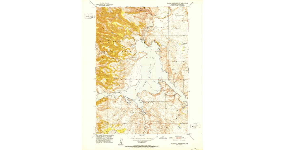 1950 Map of Angostura Reservoir, Fall River County, SD — High-Res ...
