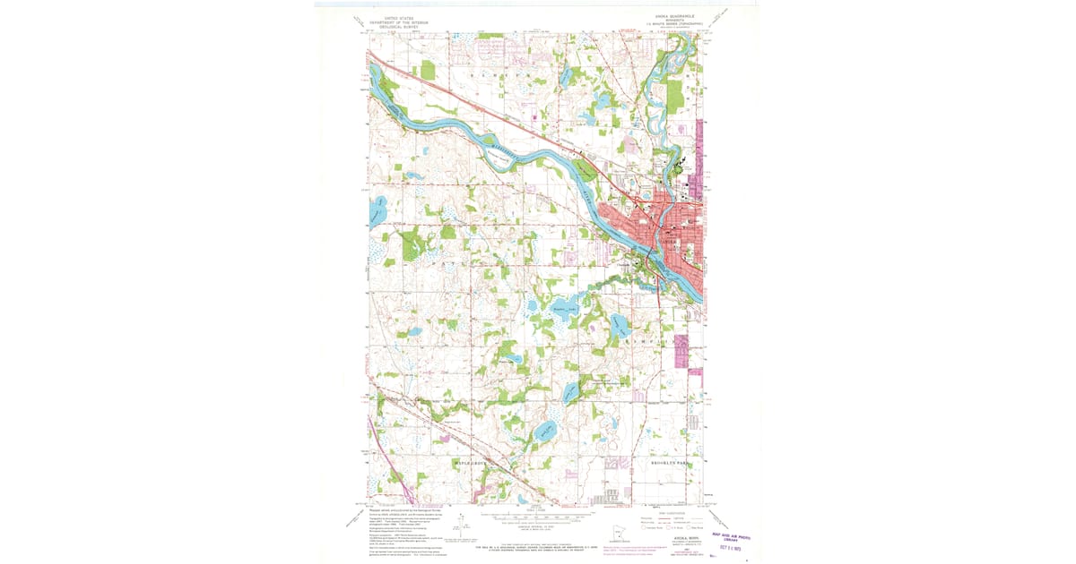 1967 Map of Anoka, MN — High-Res, 1973 Print | Pastmaps