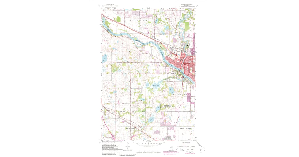 1967 Map of Anoka, MN — High-Res, 1980 Print | Pastmaps