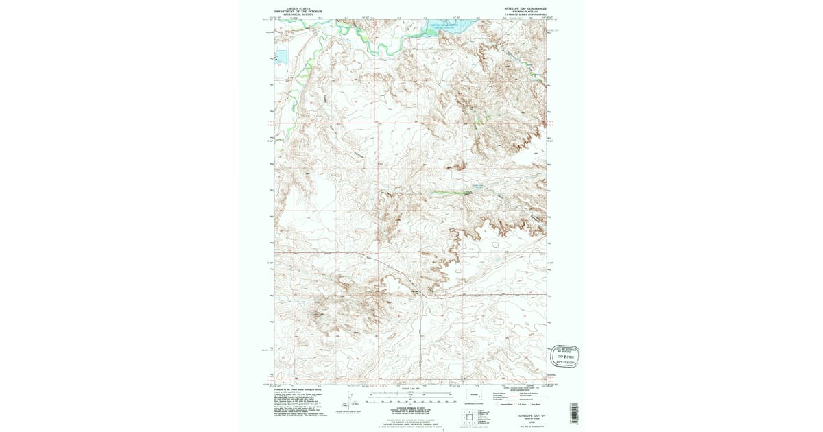 1990 Map of Antelope Gap, Platte County, WY — High-Res | Pastmaps