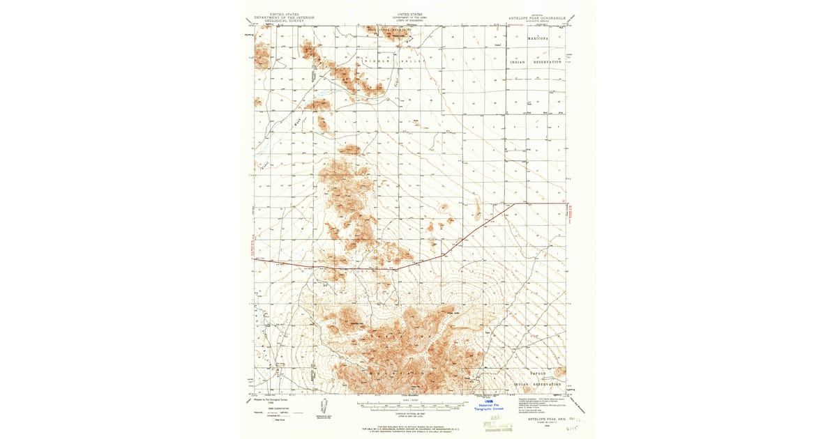 1946 Map of Antelope Peak, Pinal County, AZ — High-Res, 1961 Print ...