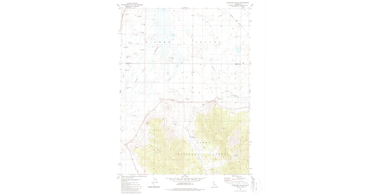 1981 Map of Antelope Valley, Sierra County, CA — High-Res, 1988 Print ...