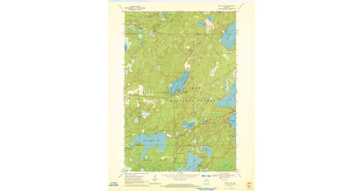 1970 Map of Anvil Lake, Vilas County, WI — High-Res | Pastmaps