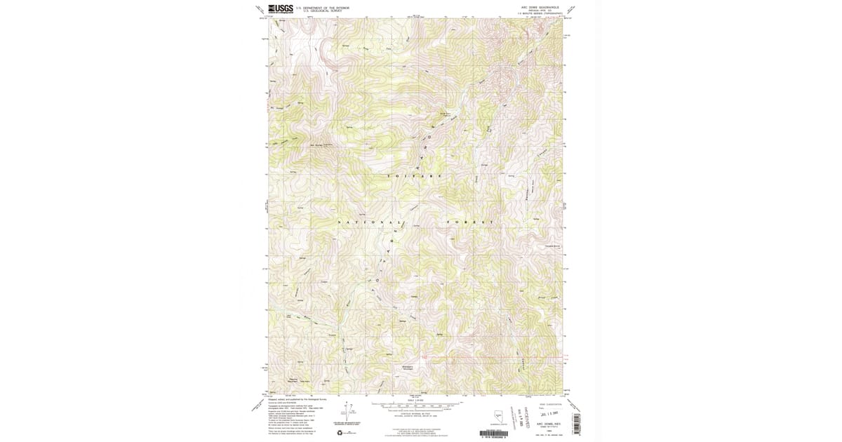 1980 Map of Arc Dome, Nye County, NV — High-Res, 1985 Print | Pastmaps