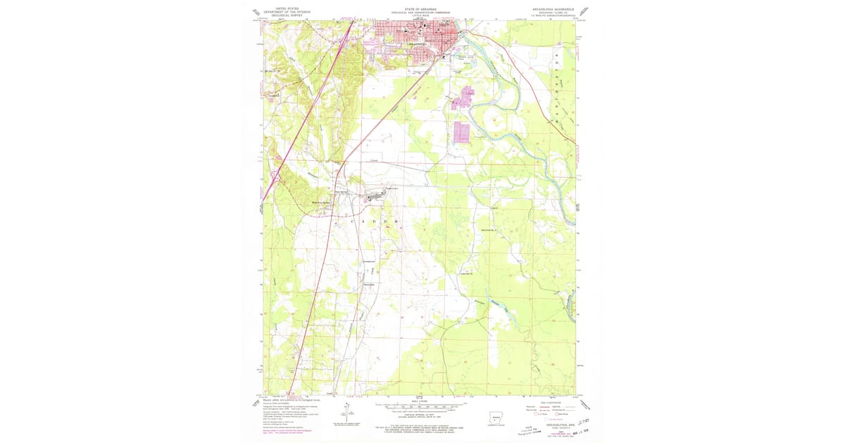 1959 Map of Arkadelphia, AR — High-Res, 1977 Print | Pastmaps