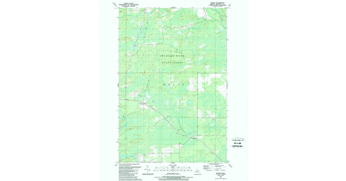 1989 Map of Arnold, Marquette County, MI — High-Res | Pastmaps