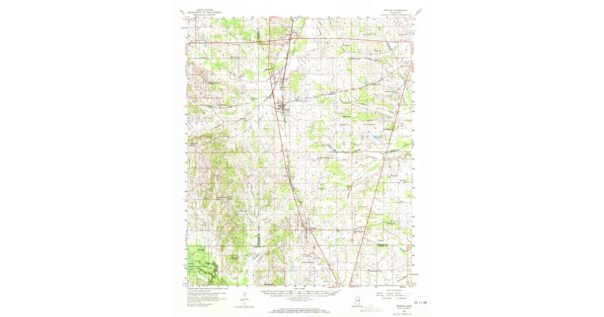 1959 Map of Artesia, MS — High-Res, 1972 Print | Pastmaps