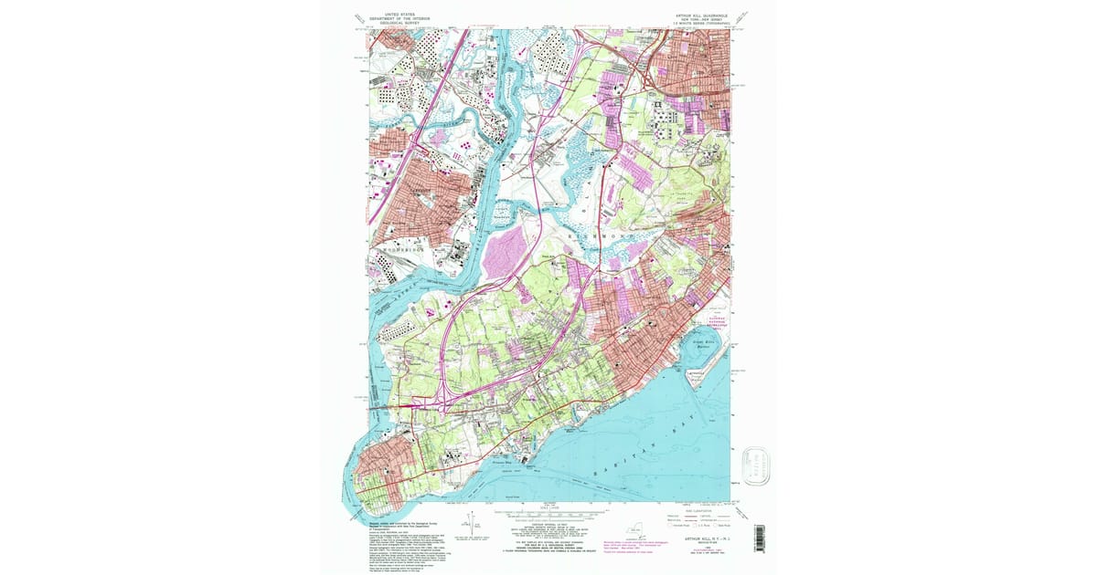 1966 Map of Arthur Kill, Richmond County, NY — High-Res, 1988 Print #2 ...