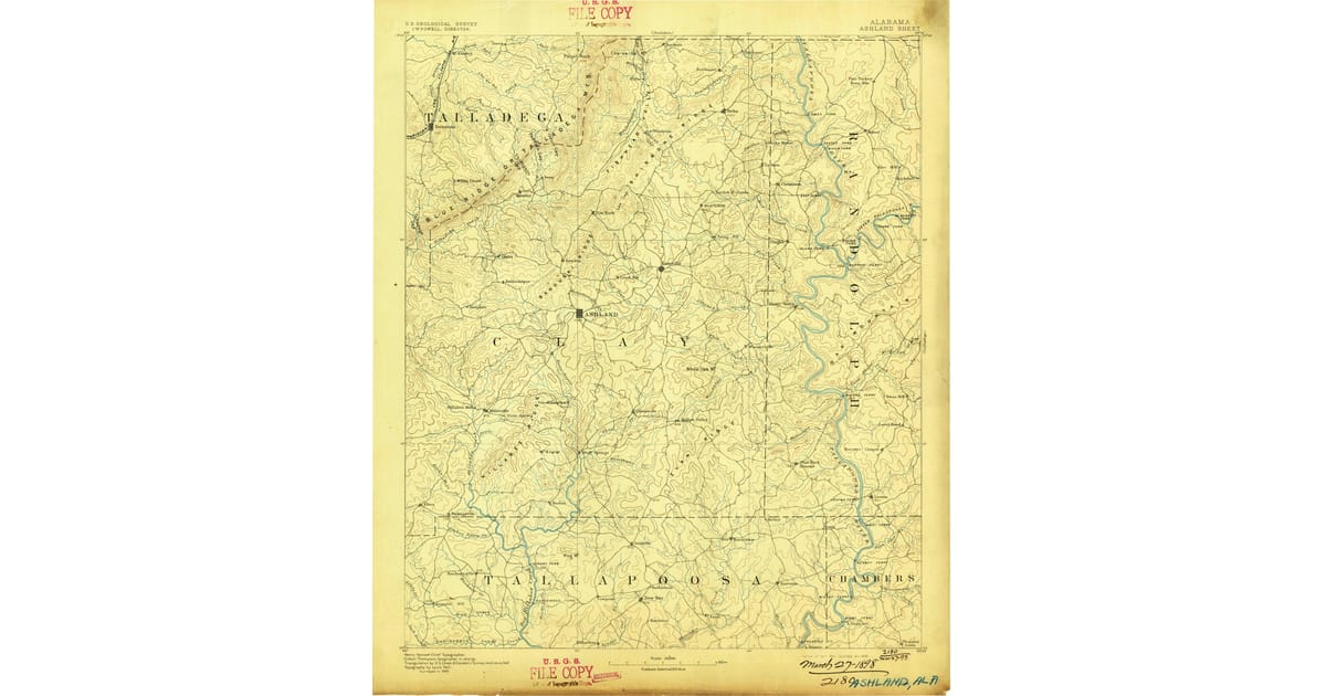 1891 Map of Ashland, AL — High-Res, 1898 Print | Pastmaps