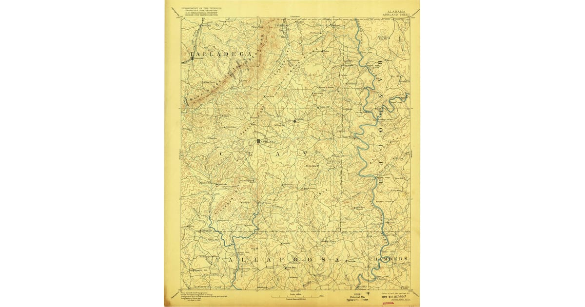 1891 Map of Ashland, AL — High-Res, 1917 Print | Pastmaps