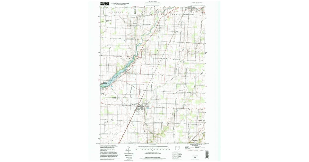 1995 Map of Ashley, OH — High-Res | Pastmaps