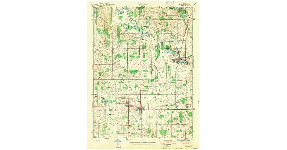1942 Map of Ashley, IN — High-Res | Pastmaps