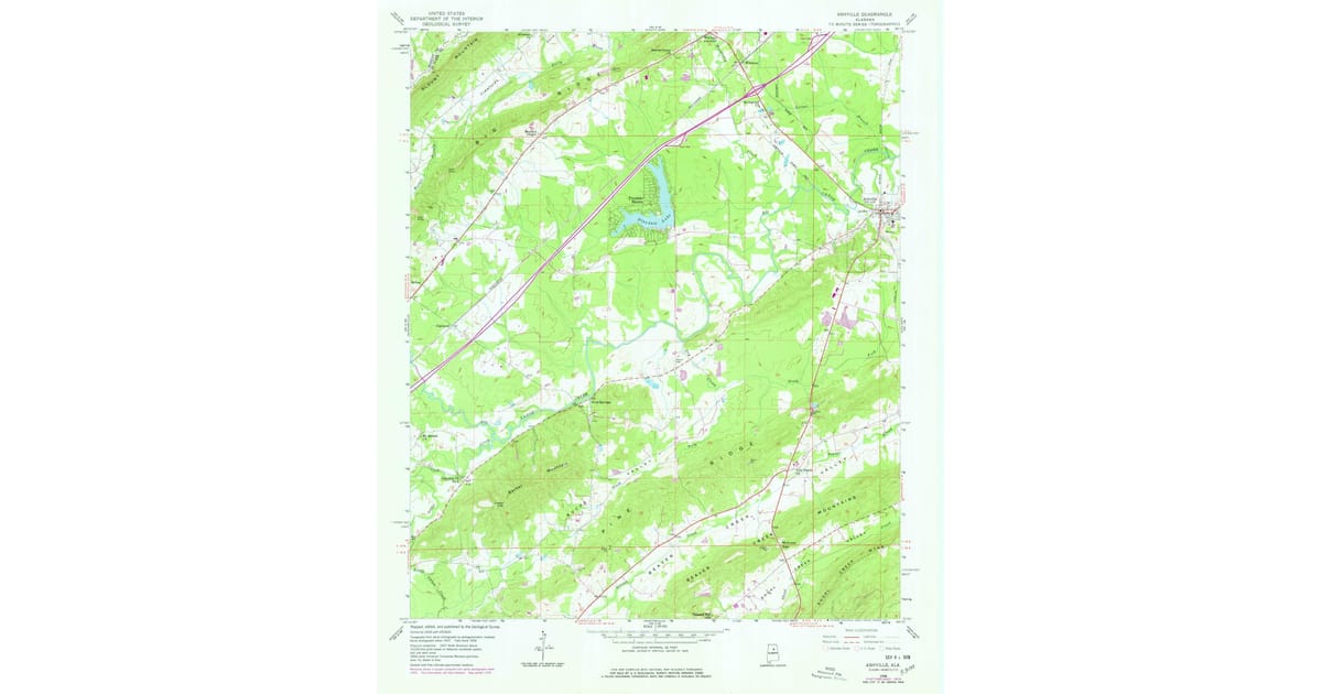 1958 Map of Ashville, AL — High-Res, 1978 Print | Pastmaps