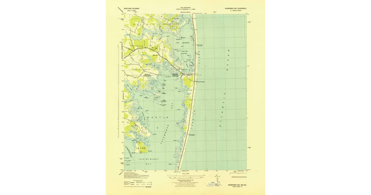 1943 Map of Assawoman Bay, Worcester County, MD — High-Res | Pastmaps