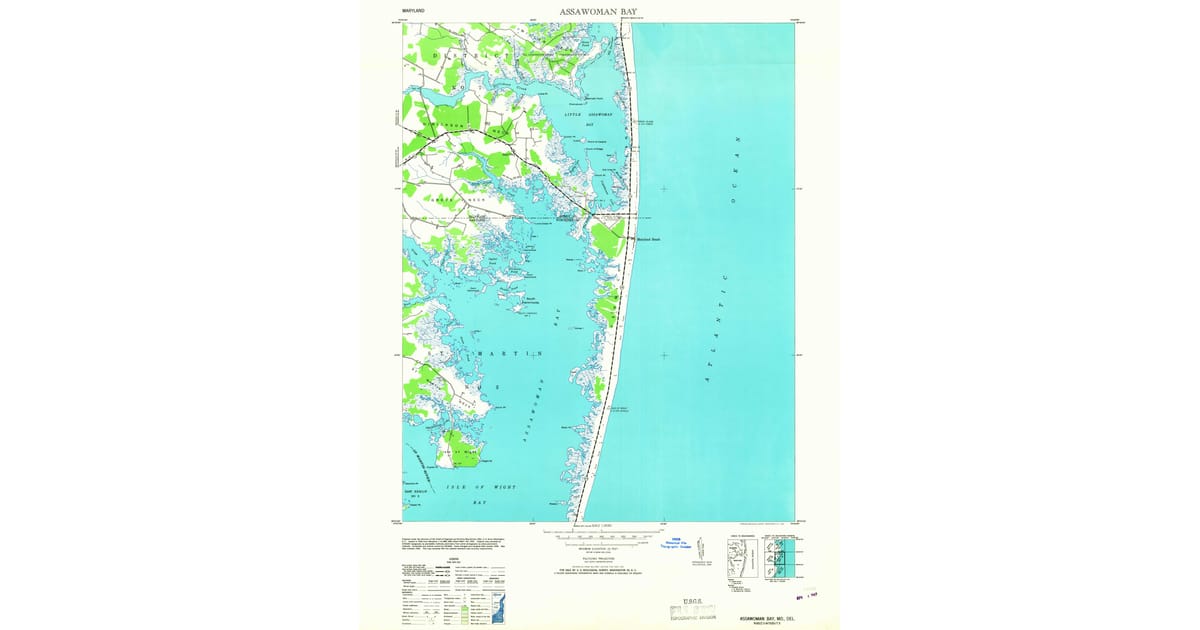 1953 Map of Assawoman Bay, Worcester County, MD — High-Res | Pastmaps