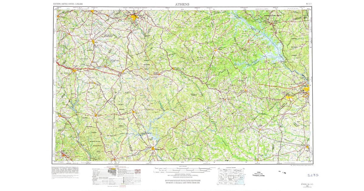 1953 Map of Athens, GA — High-Res, 1974 Print #2 | Pastmaps
