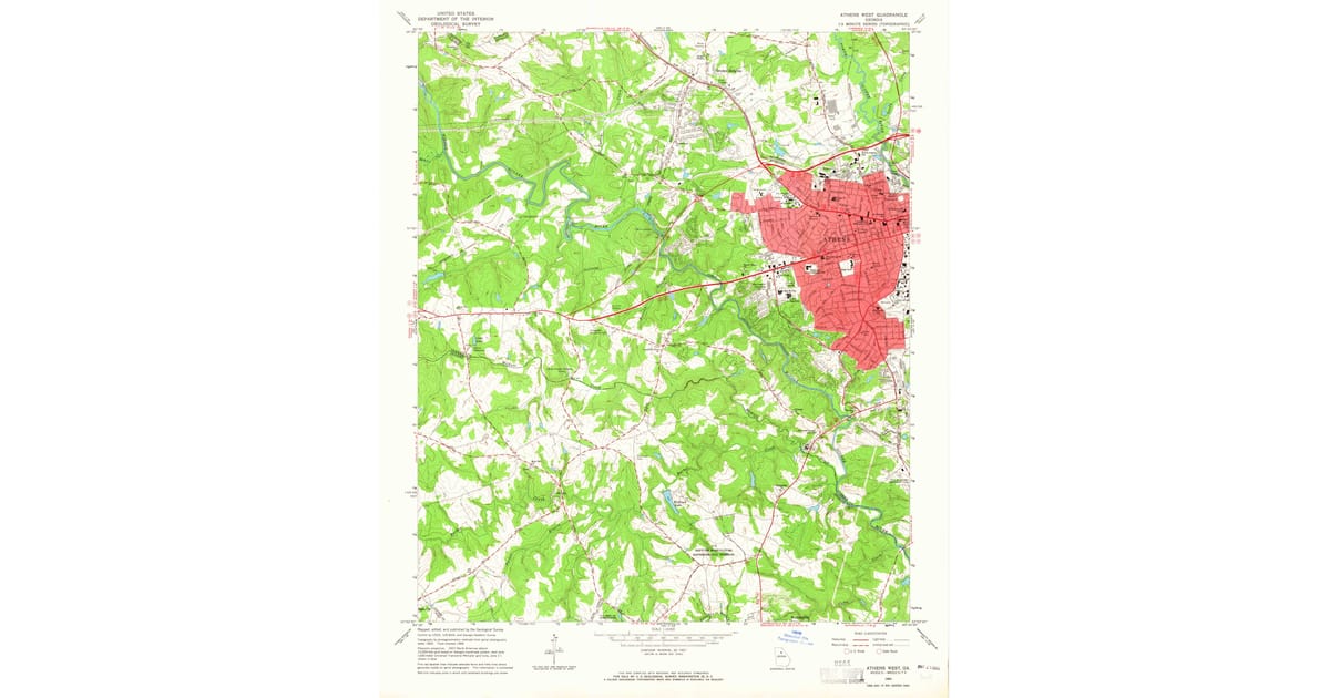 1964 Map of Athens West, Clarke County, GA — High-Res | Pastmaps