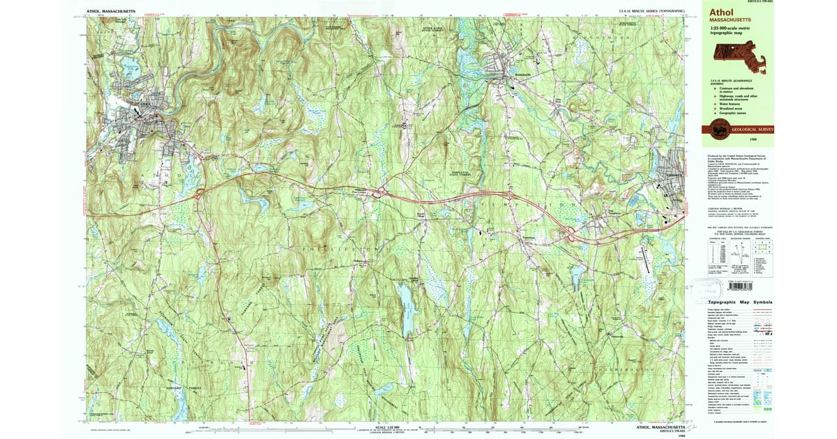 1988 Map of Athol, Worcester County, MA — High-Res | Pastmaps