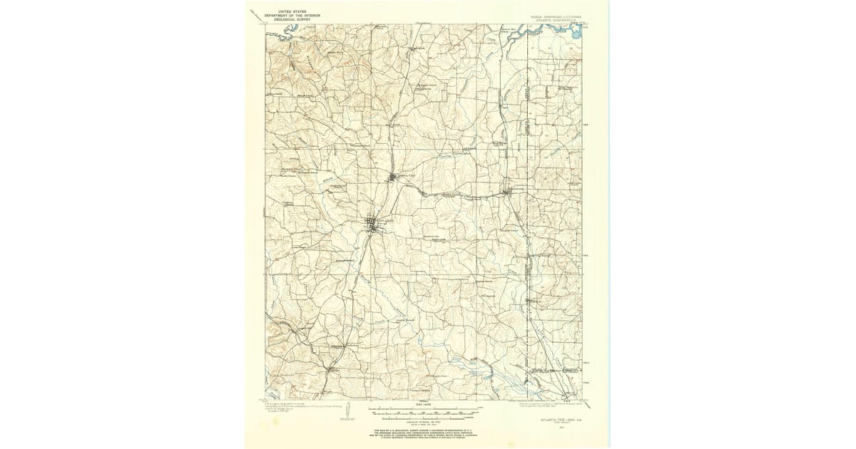 1907 Map of Atlanta, TX — High-Res, 1958 Print | Pastmaps