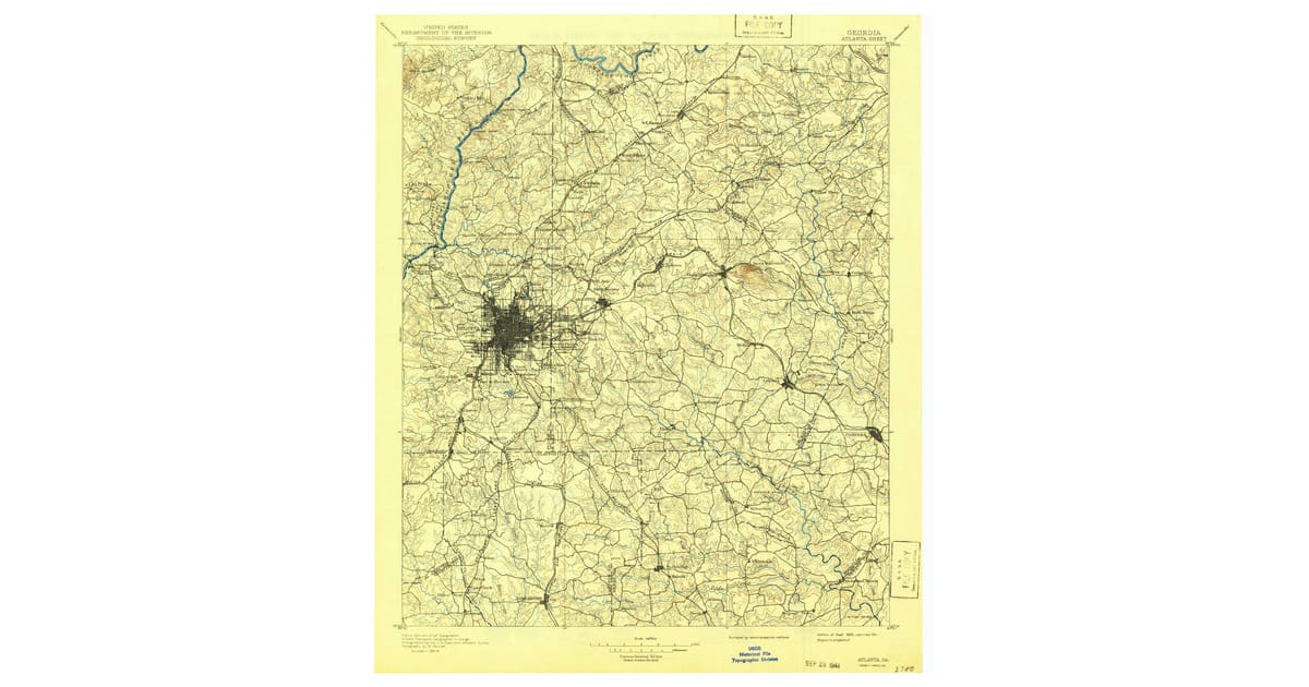 1895 Map of Atlanta, GA — High-Res, 1941 Print | Pastmaps
