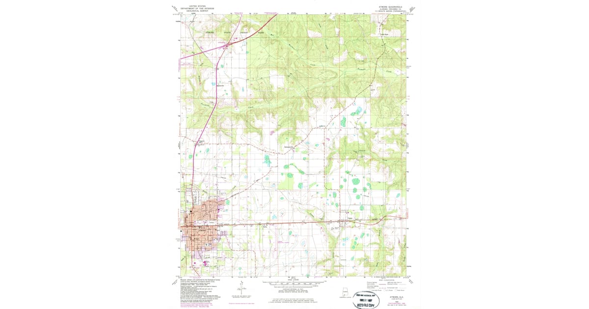 1960 Map of Atmore, AL — High-Res, 1987 Print | Pastmaps