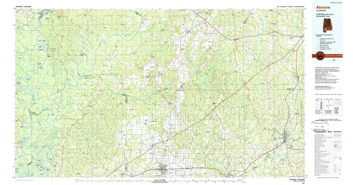 1986 Map of Atmore, AL — High-Res, 1989 Print | Pastmaps