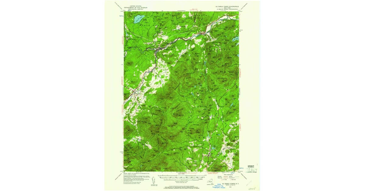 1953 Map of Au Sable Forks, NY — High-Res, 1961 Print | Pastmaps