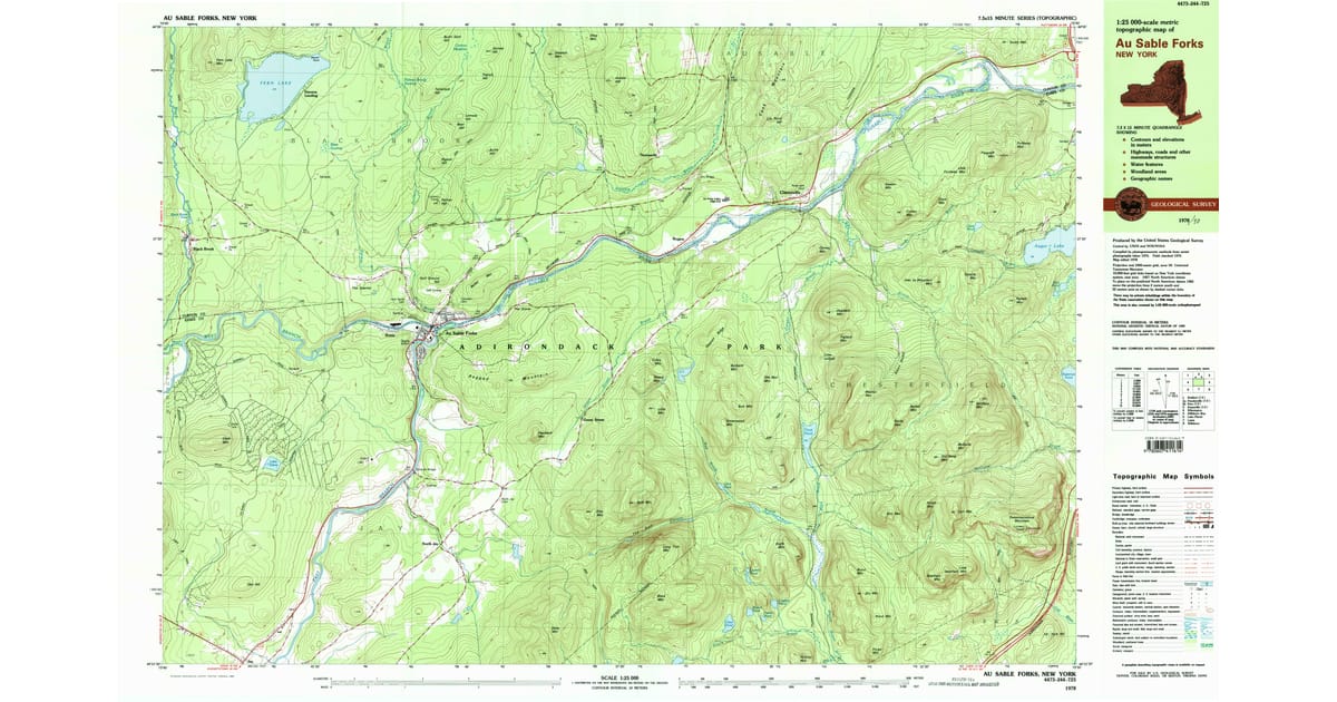 1978 Map of Au Sable Forks, NY — High-Res, 1990 Print | Pastmaps